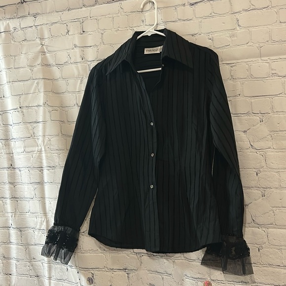 Farinaz Taghavi | Tops | Farinaz Taghavi Black Sheer Cuff Sheer Blouse ...
